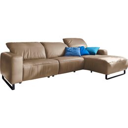 Ecksofa Home Affaire "Juist L-Form", braun (macciato), B:290cm H:85cm T:180cm, NaturLEDER (echtes Rindsleder);Luxus-Microfaser Lederoptik 100% Polyester, , Sofas, Ecksofa, mit Kopfteilverstellung und schwarzen Metallkufen