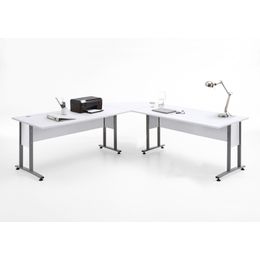 Eckschreibtisch FMD, B:240cm H:75cm T:240cm, weiß, Büro, Tische, "Calvi", frei stellbar, XL-Arbeitsplatz, in 3 Größen - 4 Aufstellmöglichkeiten