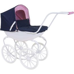 KNORRTOYS Kinder Puppenwagen "Classic - Princess Navy Blue Rose", blau, Metall, Polyester, B:32cm H:71cm T:80cm, Puppenwagen