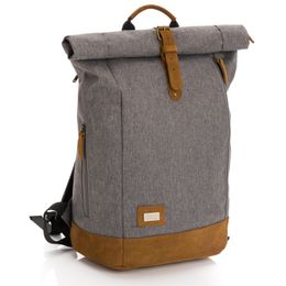 fillikid Baby Wickelrucksack "Rolltop Berlin, grau melange", grau, Leder, Polyester, Rucksäcke, inkl. Wickeltunterlage