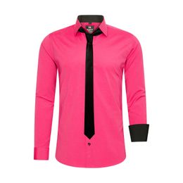 Rusty Neal Herren Langarmhemd, pink, Gr. L, unifarben, 60% Baumwolle, 37% Polyester, 3% Elasthan, Hemden, mit Krawatte