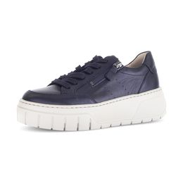 Gabor Damen Plateausneaker, Gr. 43, blau, Kalbsleder, unifarben, Schuhe, Freizeitschuh, Halbschuh, Schn&uuml;rschuh mit gepolstertem Schaftrand