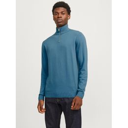 Jack & Jones JACK & JONES Damen Troyer "JJEEMIL KNIT HALF ZIP NOOS", blau, Gr. S, unifarben, Strick, Obermaterial: 60% Baumwolle, 20% Nylon, 20% Viskose,