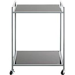 Mobiler Beistelltisch HAKU, 2 Ablagen mit jeweils bis zu 6 kg Tragkraft, B 500 x T 360 x H 690 mm, Stahl/ESG-Sicherheitsglas, grau/schwarz