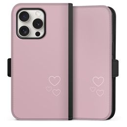 DeinDesign iPhone 15 Pro Handy Klapphülle Handyhülle aus Kunst Leder schwarz Flip Case Love Light Pink Heart Sideflip mit Lasche