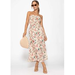 SASSYCLASSY Gesmoktes Bandeau-Kleid mit Print in Beige | Gr.: M