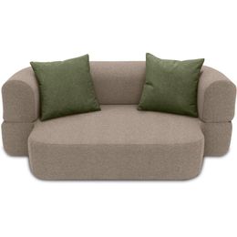Inosign Schlafsofa »Denair oval Federkern, Bettsofa, organisches Design. Breite 208cm« 2-Sitzer durch Klappen verwandeln in eine Liegefläche taupe