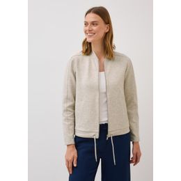 Sweatjacke Cecil, Damen, Gr. L42, beige (light beige melange), WebSweatware, 78% Baumwolle, 18% Polyester, 4% Elasthan, unifarben, Casual, normal, hoch geschlossener Ausschnitt, Sweatjacken, im soften Baumwoll-Mix