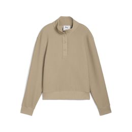 Sweatshirt Puma "Boulder Half Snap Golfpullover Damen", Damen, Gr. M, beige (ice coffee beige), Obermaterial: 4% Elasthan, 49% Polyester, 47% Baumwolle; Rippe: 95% Baumwolle, 5% Elasthan; Seitentasche &ndash; Oben: 6% Elasthan, 94% Polyester, normal, Sweatshirts Sweatshirt