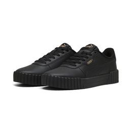Sneaker Puma "Carina 3.0 Sneakers Damen", Damen, Gr. 35,5, schwarz (schwarz gold), Obermaterial: Textil, Kuhleder, Synthetik, Leder; Futter: Textil; Innensohle: Textil; Laufsohle: Gummi, Schuhe Sneaker