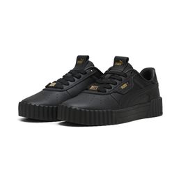 Sneaker Puma "Carina 3.0 Luxe Sneakers Damen", Damen, Gr. 40.5, schwarz (schwarz gold), Obermaterial: Kuhleder, Synthetik, Leder. Futter: Synthetik, Textil. Innensohle: Textil. Laufsohle: Gummi, Schuhe Sneaker
