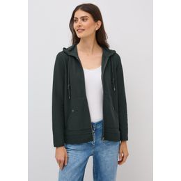 Sweatjacke Cecil, Damen, Gr. L42, grün (ink grün), Web, 73% Baumwolle, 19% Polyester, 7% Viskose, 1% Elasthan, unifarben, Casual, comfort fit, ohne Ausschnitt, Sweatjacken, mit Kängurutasche