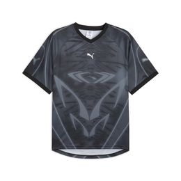 Trainingsshirt Puma "PumaTECH Allover-Print Relaxed Fußballtrikot Erwachsene", Damen, Gr. M, schwarz (schwarz aop), Obermaterial: 100% Polyester, relaxed fit, Rundhals, Shirts