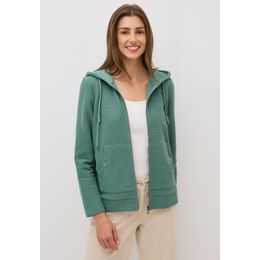 Sweatjacke Cecil, Damen, Gr. XL44, grün (jewel grün), Web, 73% Baumwolle, 19% Polyester, 7% Viskose, 1% Elasthan, unifarben, comfort fit normal, ohne Ausschnitt, abgesteppt, Sweatjacken, mit Kängurutasche