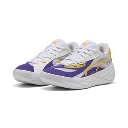 Sneaker Puma "All-Pro NITRO™ LA Basketballschuhe Erwachsene", Gr. 39, gelb (team violet pelé gelb lila), Obermaterial: Synthetik, Textil; Futter: Textil; Innensohle: Textil; Laufsohle: Gummi, Schuhe