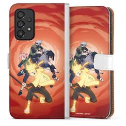 DeinDesign Galaxy A33 5G Handy Klapph&uuml;lle Handyh&uuml;lle aus Kunst Leder wei&szlig; Flip Case Sasuke Sakura Naruto Shippuden Sideflip mit Lasche