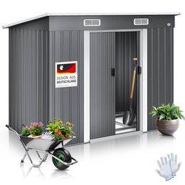 Kesser&reg; - Ger&auml;tehaus L Metall 4 m&sup3; mit Fundament 194x112x181 cm 2x Schiebet&uuml;r & Fundament Ger&auml;teschuppen Gartenhaus Schrank Pultdach Garten Schuppen Inkl. Arbeitshandschuhe