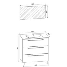 Vcm 3-tlg. Waschplatz Waschtisch Waschbecken Unterschrank Breite 80 cm Badm&ouml;bel Set stehend mit drei Schubladen Spiegel Badinos