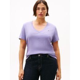 V-Shirt Tommy Hilfiger Curve "CRV SLIM CODY V-NK SS", Damen, Gr. 48, lavender ash, Single Jersey, Obermaterial: 100% Baumwolle, unifarben, slim fit normal, V-Ausschnitt, abgerundeter Saum, Shirts, in Großen Größen