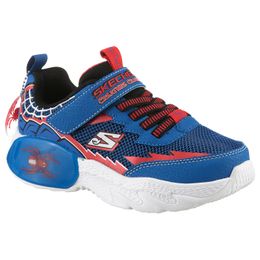 Sneaker Skechers "CREATURE-CRAWLERS", Kinder, Gr. 31, blau (blau, rot spinne), Lederimitat, Mesh, animal-print, kontrastfarbene Details, Schuhe, Klettschuh mit coolem Motiv, Größenschablone zum Download
