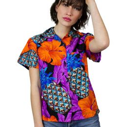 King Kameha Blouse 'Pineapple Hibiscus Black Line' female Purple size 4XL