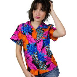 King Kameha Blouse 'Pineapple Hibiscus Black Line' female Pink size 5XL