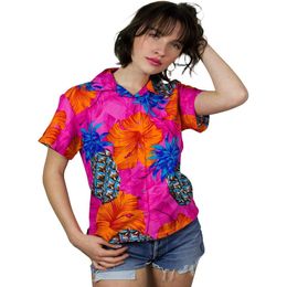 King Kameha Blouse 'Pineapple Hibiscus Shadow Line' female Pink size 6XL