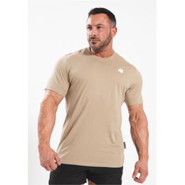 GORILLA WEAR Herren Funktionsshirt, beige, Gr. M, bedruckt, unifarben, 100% Baumwolle, Shirts, mit coolem, großem Rückenprint
