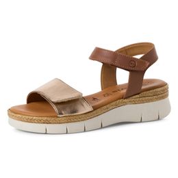 Tamaris Damen Keilsandalette, Gr. 41, braun, Leder, Lederimitat, Schuhe, Riemchensandale, Sommerschuh mit verstellbaren Klettverschl&uuml;ssen
