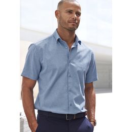 H.I.S. H.I.S Herren Kurzarmhemd "Regular-fit", blau, Gr. S, unifarben, Web, Obermaterial: 67% Baumwolle, 30% Polyester, 3% Elasthan, Hemden, elastisches
