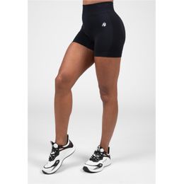 GORILLA WEAR Damen Shorts, schwarz, Gr. L, unifarben, 92% Nylon, 8% Elasthan, Hosen, mit feuchtigkeitstransportierender Beschichtung