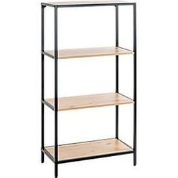 Regal HAKU, 4 Fachböden mit jeweils bis zu 15 kg Tragkraft, B 640 x T 350 x H 1290 mm, Stahl/Holz, schwarz/helles Eiche-Dekor