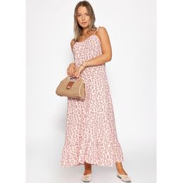 SASSYCLASSY Musselin Maxi Kleid mit Leo-Print in Rosa | Gr.: M