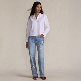 LANDS' END Bestickte Soft Denim Relaxte Straight Fit Jeans Mid Waist, Damen,  Blau, Elasthan/Baumwoll-Mischung, by Lands' End