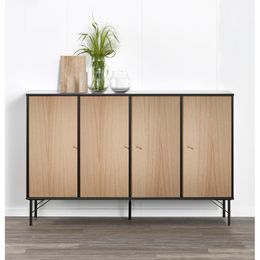 HAMMEL FURNITURE Sideboard »Mistral Kubus« mit vier Türen und Metall Füße, Breite: 136 cm Schwarz/Eiche weiß pigmentiert