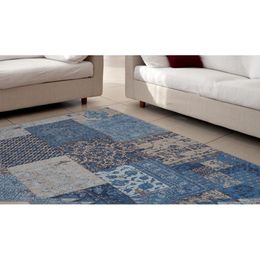 Calo-deluxe Teppich &raquo;Kefes 250&laquo; rechteckig 8 mm H&ouml;he reine Baumwolle, Wohnzimmer blau Obermaterial: 100% Baumwolle B : 80 cm 1 Stk.