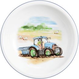 Suppenteller Seltmann Weiden "Compact - Mein Traktor", bunt (weiß, bunt), B:20,2cm H:3,8cm L:20,2cm T:20,2cm Ø:20,2cm, Porzellan, Speiseteller, rund 20 cm