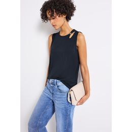 Shirttop Street One, Damen, Gr. 42, blau (deepwater blau), Jersey, Obermaterial: 95% Viskose, 5% Elasthan, unifarben, regular fit taillenbedeckt, Rundhals, Tops Shirttop, mit Cut-Out