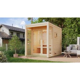 Karibu 38 mm Saunahaus Angelia 1-3 Saunaofen mit eingebauter Steuerung 9 kW naturbelassen Set