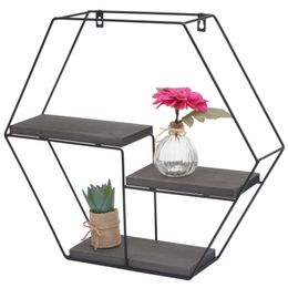Wandregal MCW-K76, H&auml;ngeregal Schweberegal Regal, 3 Regalb&ouml;den Metall Massiv-Holz Industrial 43x49x11cm ~ dunkelgrau