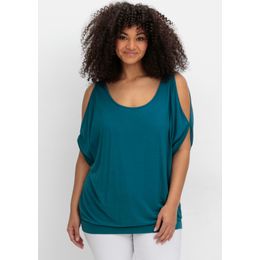 sheego Damen Shirt mit geschlitzten &Auml;rmeln, dunkelpetrol, Gr&ouml;&szlig;e 48/50