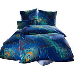 w&auml;schepur unisex Bettw&auml;sche royalblau-blaugr&uuml;n-bedruckt, Gr&ouml;&szlig;e 40x80/135x200 cm