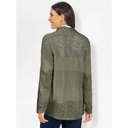 WITT Damen Strickjacke mit Ajour-Muster, khaki, Gr&ouml;&szlig;e 48