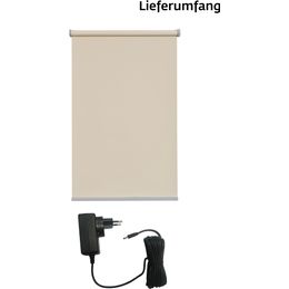 Elektrisches Rollo SUNLINES, B:160cm H:180cm, beige, Polyester, Rollos, "Miami", appgesteuert via Bluetooth, mit Motor & Akku, silberfarbener Fallstab