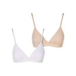 Urban Classics Damen Sport-BH "Urban Classics Ladies Basic unpadded Bra 2-Pack", Gr. XSwei&szlig;, nude, 90% Nylon, 10% Elasthan, BHs
