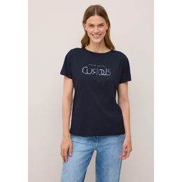 T-Shirt Cecil, Damen, Gr. L (42), blau (urban dunkelblau), Web, 50% Baumwolle, 50% Modal, bedruckt, normal normal, U-Boot-Ausschnitt, abgesteppt, Shirts T-Shirt, im soften Baumwoll-Mix