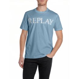Replay Damen T-Shirtgrigio medio, Gr. M, bedruckt, Jersey, Obermaterial: 100% Baumwolle, Shirts, mit Logo-Frontprint