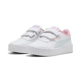 Sneaker Puma "Carina 3.0 Sneakers Mädchen", Mädchen, Gr. 27,5, weiß (weiß sea glass blau), Obermaterial: Synthetik, Leder; Futter: Textil; Innensohle: Textil; Laufsohle: Gummi, Schuhe