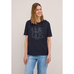 T-Shirt Cecil, Damen, Gr. L (42), blau (urban dunkelblau), Web, 50% Baumwolle, 50% Modal, unifarben, normal normal, ohne Ausschnitt, abgesteppt, Shirts T-Shirt, mit Kapuze mit Tunnelzugband