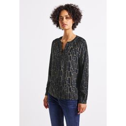 Langarmbluse Street One, Damen, Gr. 34, blau (deepwater blau), Stoff, 100% Viskose, bedruckt, normal normal, V-Ausschnitt, angesetztes B&uuml;ndchen, Blusen, Feel Good Fit